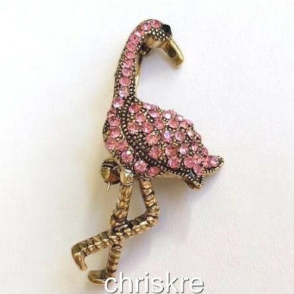 Lauren Spencer | Jewelry | Gold Pink Flamingo Pin Brooch Crystal Island ...